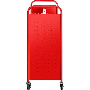 VEVOR Book Cart, 200lbs Library Cart, 35x19x49 Inch Rolling Book Cart Double Sided W-Shaped Sloped Shelves with 4-Inch Lockable Wheels for Home Shelves Office and School Book Truck in Red
