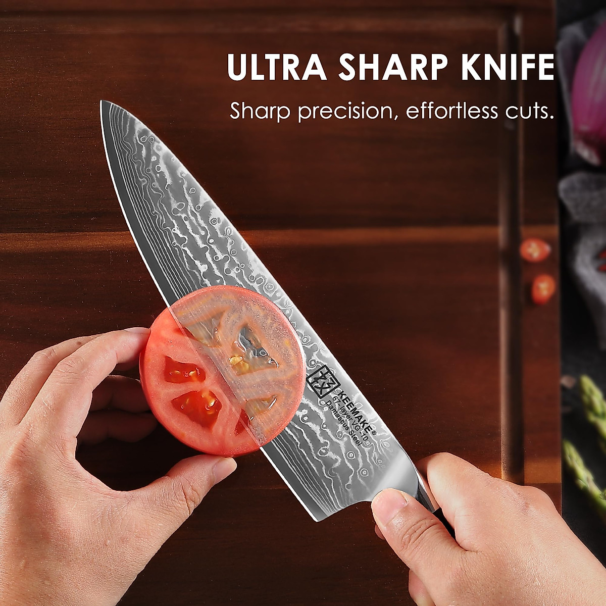 KEEMAKE Damascus Knife Set 3 PCS, Razor Sharp Kitchen Knife Set, 67 Layers Damascus Steel Knife, Japanese Chef Knife Set with Full Tang Ergonomic Handle, Kitchen Knives for Meat Vegetable Cutting