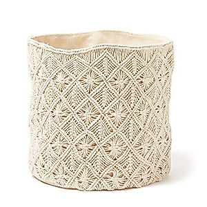 Americanflat 13" Woven Macrame Storage Basket with Natural Cotton Rope - Nursery Basket, Boho Laundry Basket, Macrame Plant Basket or Macrame Décor