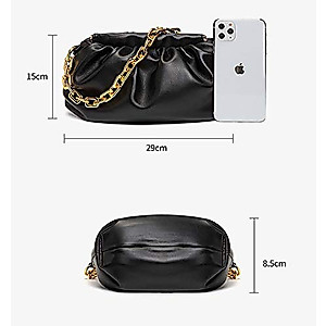 Women's Chain Pouch Bag Cloud-Shaped Dumpling Clutch Purse Ruched Fashion Trendy Shoulder Crossbody Handbag Chain Link Bag (Green)