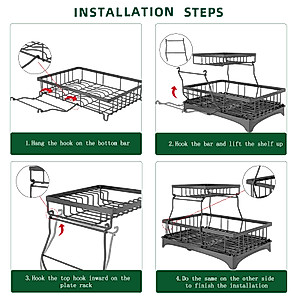 Enutogo Dish Drying Rack, 2-Tier Kitchen Dish Racks with Drainboard, Dish Drainer Set for Kitchen Counter with Utensil Holder, Large Dish Rack Organizer Set for Plates Drying, Stainless Steel