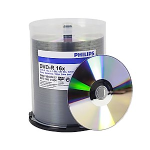 Philips Duplicator Grade 4.7 GB DVD-R 16X Silver Shiny Printable to Metalized Hub (100PK Spindle)