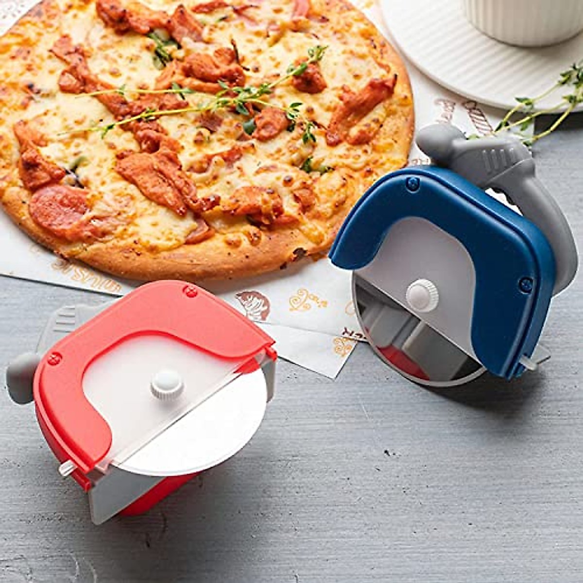Fat-Cat Pizza Cutter Wheel, Super Sharp Pizza Slicer with Protective Blade Guard for Pizza, Pies, Waffles and Dough Cookies, Easy to Use and Clean (Blue)