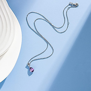 FANCIME Natural Amethyst Necklace 14K Solid White Gold Teardrop Pendant February Birthstone Jewelry Gifts for Mom Women