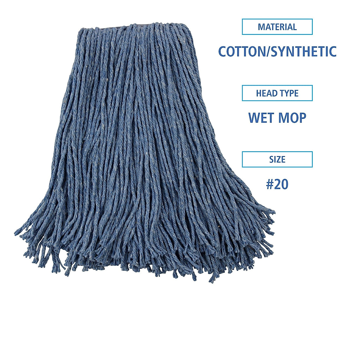 Boardwalk BWK2020B #20 Cut-End Standard Head Cotton/Synthetic Fiber Mop Head - Blue (12/Carton)