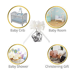 Guardian Angel Catholic Crib Medal with Satin Ribbon. Perfect Baptism Gifts for Babies, Christening Gifts for Babies, Baby Shower and Baby Nursery Wall Decor. (Ivory)