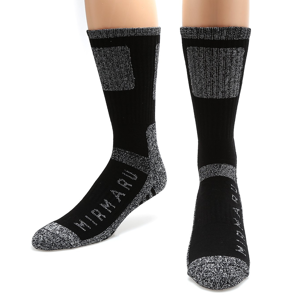 MIRMARU M201-Men's 5 Pairs Multi Performance Outdoor Sports Hiking Trekking Crew Socks (2Black, 2Char, 1Olive)