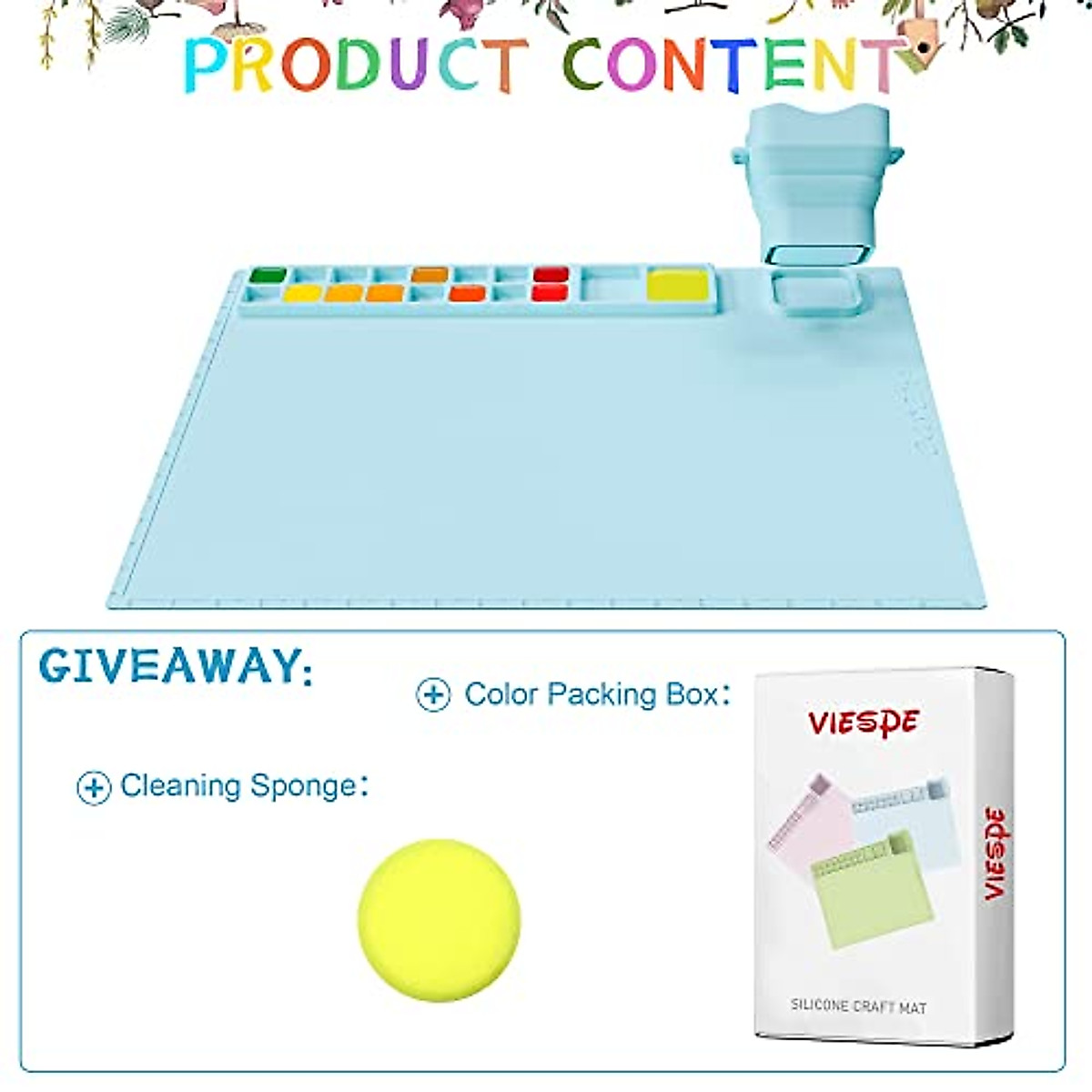 Silicone Art Mat, Silicone Painting Mats with Cup, 20"x17" Large Nonslip Silicone Craft Mat, Silicone Paint Mats for Kids Craft, Painting, Resin Casting DIY Projects (Blue)