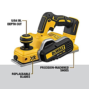 DEWALT 20V MAX Planer, 30,000 Cuts Per Minute, 2 mm Cut Depth, Brushless Motor, Bare Tool Only (DCP580B)