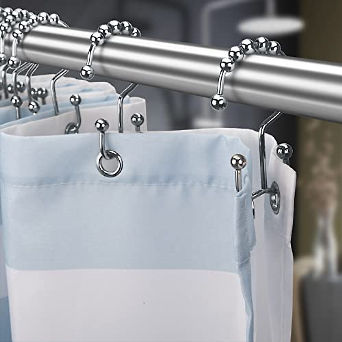 Titanker Shower Curtain Hooks Rings, Rust-Resistant Metal Double Glide Shower Hooks for Bathroom Shower Rods Curtains, Set of 12 Hooks - Chrome