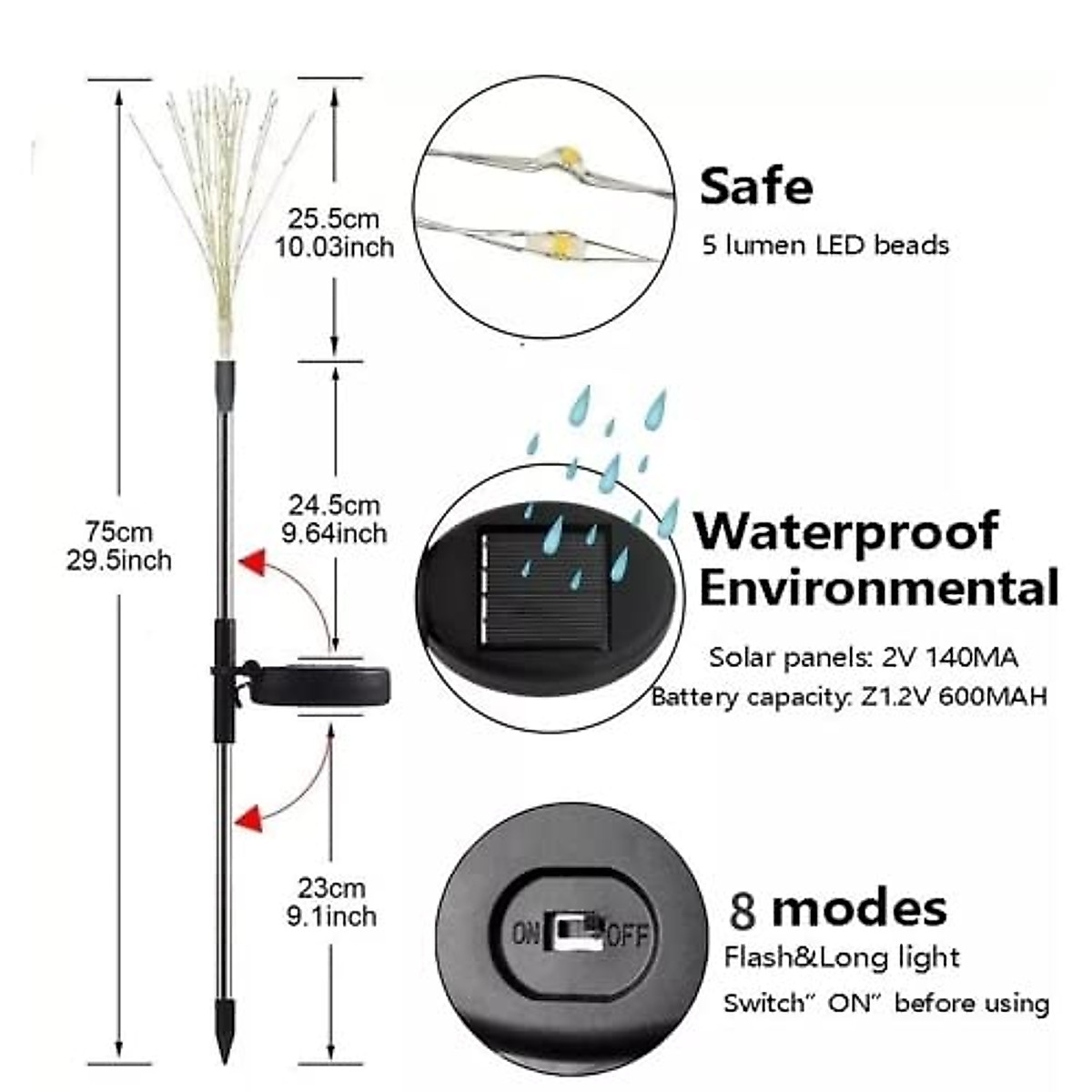 KHTO Solar Lights Outdoor Garden 120 LED Firework Lights with 8 Lighting Modes, IP65 Waterproof Solar Outdoor Lights Decorative for Walkway Patio Backyard Party (warmwhite,2)