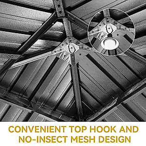 DWVO 10x10ft Hardtop Gazebo Double Roof with Nettings and Curtains, Heavy Duty Galvanized Steel Outdoor Vertical Stripes Roof for Patio, Backyard, Deck, Lawns, Brown