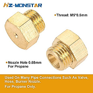 HZ-MONSTAR Replacement for Propane Lpg Gas Pipe Water Heater DIY Burner Parts, Brass Jet Nozzles M5x0.5mm/0.68mm (10pcs) and M6x0.75mm/0.5mm (10Pcs)