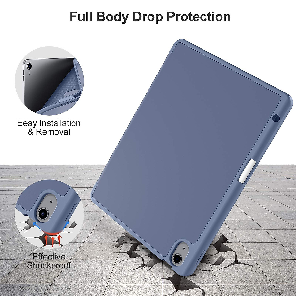 Akkerds Compatible with iPad Air 6th Generation 11 Inch Case M2 2024, for iPad Air 5th/4th Generation Case 2022/2020 10.9 Inch with Pencil Holder[Auto Sleep/Wake], Blue Gray