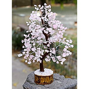 Rose Quartz Gemstone Tree Stone Tree Crystal Tree of Life Prosperity Stones Tree Money Bonsai Tree Feng Shui Tree Handmade Gift for Home Office Decorations Ornament Silver Wire 10-12 Inch