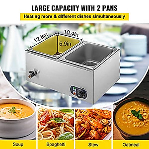 Commercial Food Warmer 850W Electric Steam Table 17 Qt Bain Marie - Stainless Steel for Buffet Catering
