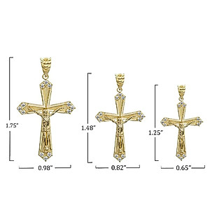Exquisite 14K Yellow Gold 1.75" CZ-Studded Catholic Jesus Christ on Crucifix Cross Pendant