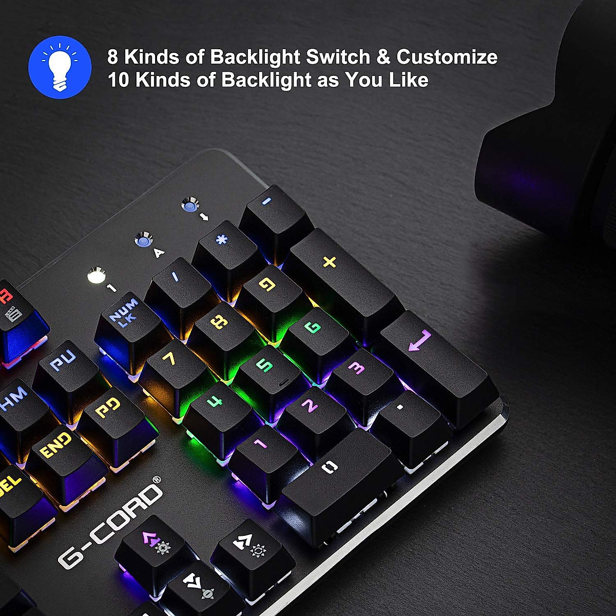 G-Cord Wireless Gaming Keyboard Mechanical, Wired Keyboard LED Backlit, 104 Keys Full Size, Aluminum Top Frame