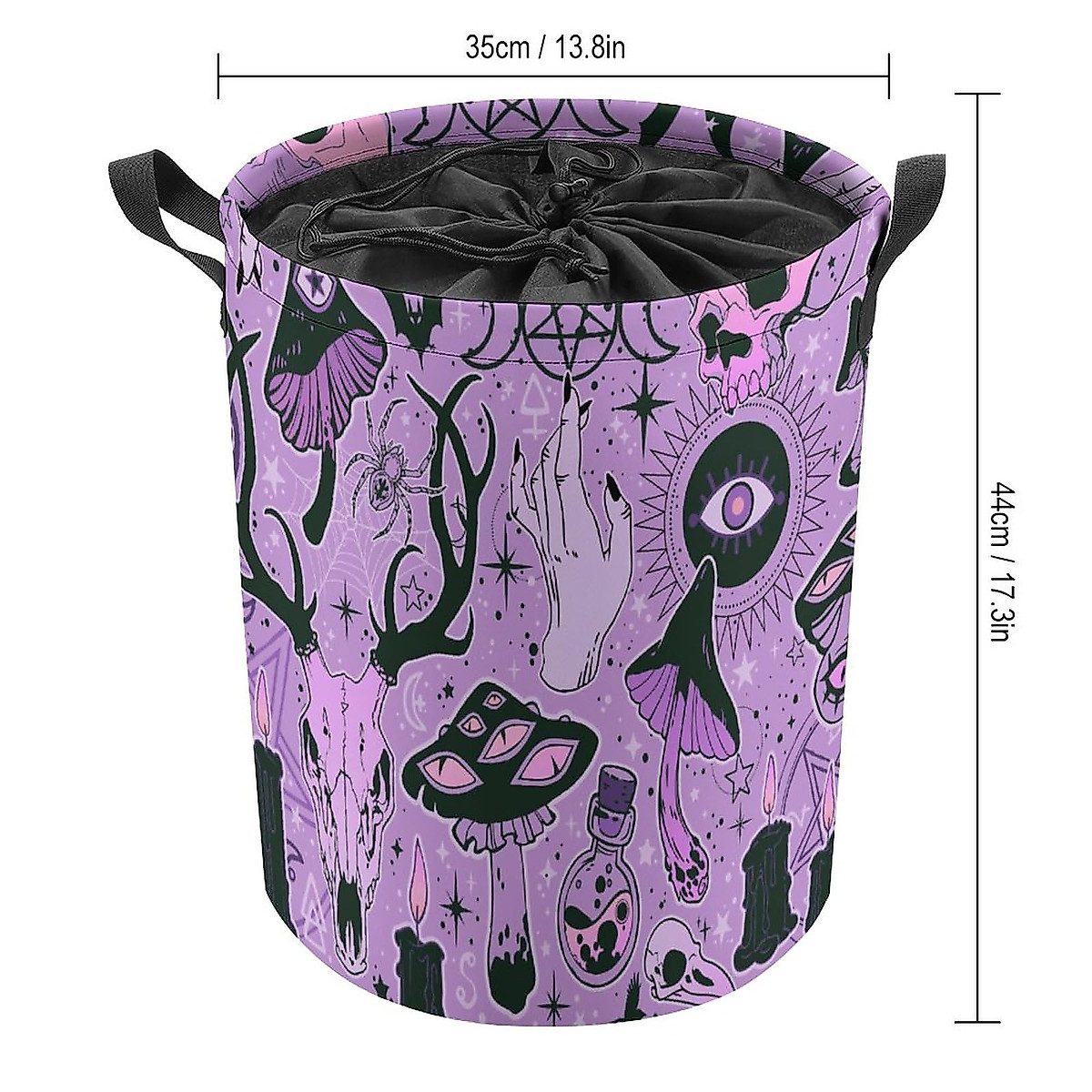 Large Laundry Basket Witch Witchcraft Goth Skull Mushroom Laundry Hamper with Drawstring, Collapsible Waterproof Laundry Bag for Dirty Clothes, Toys, Bedroom, Bathroom
