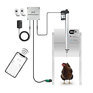 JVR Chicken Coop Door Automatic Smart 2.4 GHz WIFI Opener with Safety Mechanism, Work With Alexa & Google Assistant, Rainproof Sunrise/Sunset Timer Controller Actuator Motor APP/Remote (Smart Version)