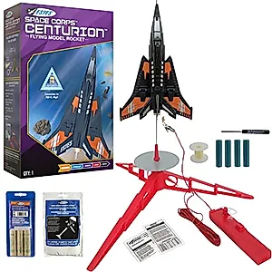 Estes Space Corps Centurion Model Rocket Starter Set - Includes Rocket Kit (Quick and Easy Assembly), Launch Pad, Four AA Batteries, and Three Motors
