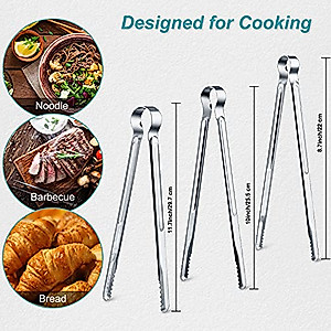 3 Pieces Korean BBQ Tongs Kitchen Stainless Steel Locking Grill Tong Cooking Non Slip Food Metal Tong for Cooking, Serving, Barbecue, Thanksgiving, Halloween, Christmas, 8.7 Inch, 10Inch,11.7Inch