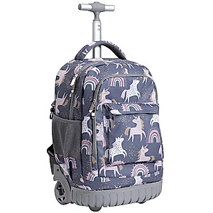 SKYMOVE 18 inches Wheeled Rolling Backpack for Boys and Girls Multi-Compartment School Students Books Laptop Trolley Bag Short Trip Carry-on, Light Gray Polar Bear