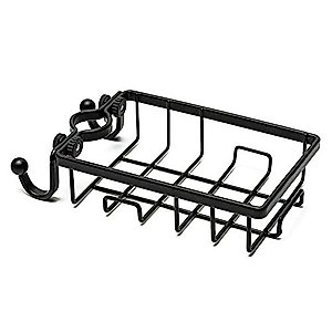 Bathroom Organizer Shelves Double Hook Faucet Rack Kitchen Sink Sponge Rag Storage Rack Bathroom Wrought Iron Drain Shelf (Color : Black)