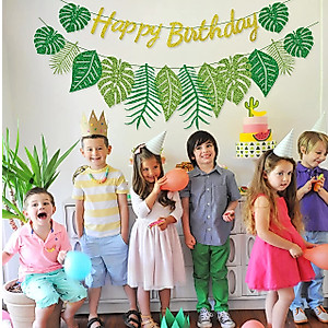 Hawaiian Party Happy Birthday Banner - Hawaiian Party Decoration, Birthday Banner for Luau Party Supplies, and Tropical Party Palm Leaf Decorations Glitter Decor