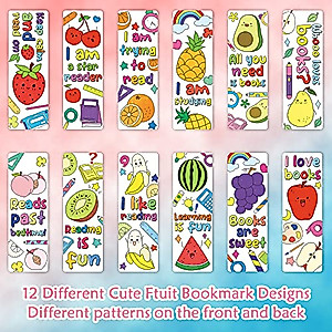 Anseal 60 PCS Color Your Own Bookmarks Bulk, 12 Styles DIY Bookmarks for Kids/Teens, Cute Fruit Bookmarks for Reading Lover, Fun & Personalized Bookmark for Students, Classroom Rewards Supplies