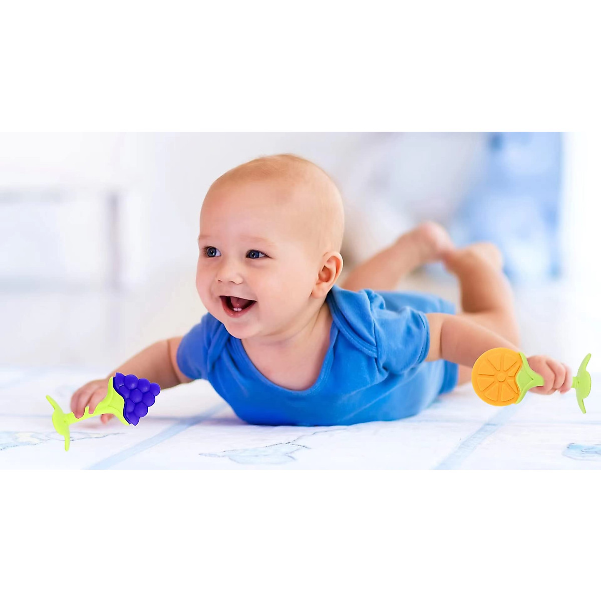 TEKSTAR Baby Teething Toys Silicone Fruit Giraffe Banana Toothbrush Teethers Freezer BPA Free, Soothe Babies Teething Relief Sore Gums for Newborn Infant and Toddler (5-Pack)