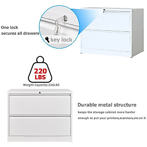 Rophefx Lateral File Cabinet 2 Drawer, Metal Storage File Cabinet with Lock, Mordern File Cabinet, Cabinet for Legal/Letter A4 Size and Office Home, Steel, White
