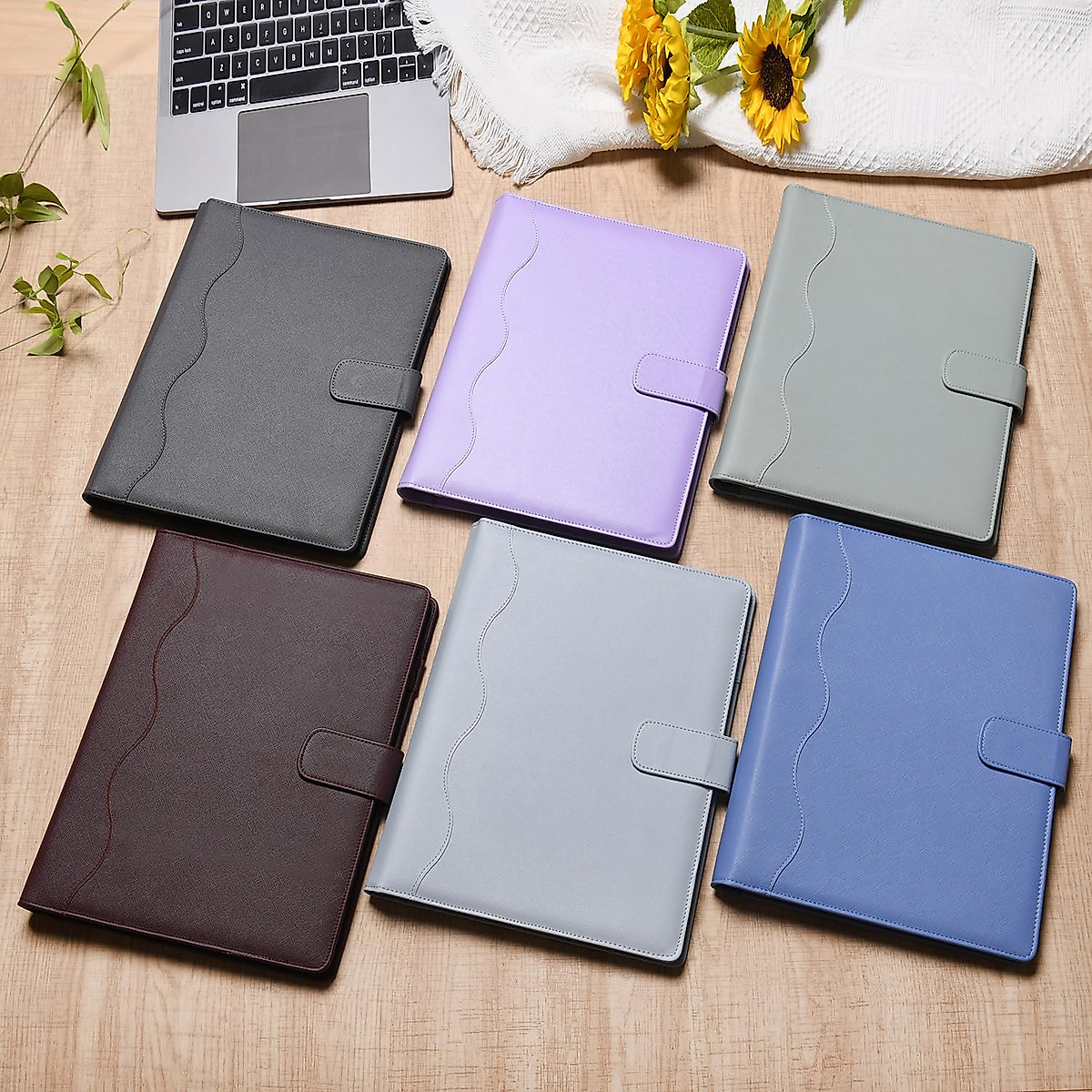 Wonderpool A4 PU Leather Ring Holder Writing Portfolio Multi Document Case with Removable Binder Clipboard and Functional Pocket for Organizer Office Travel School (Blue)