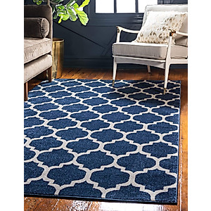 Unique Loom Trellis Collection Area Rug - Philadelphia (8' x 11' Rectangle Dark Blue/Navy Blue)
