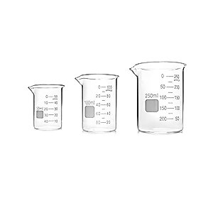 QWORK Glass Measuring Beaker Set, 3 Pcs (50ml 100ml 250ml), Graduated Measuring Low Form Glass Beaker