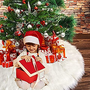 Bigomila Faux Fur Christmas Tree Skirt Snow White Xmas Tree Skirt Fluffy Christmas Tree Mat Plush Christmas Tree Skirt Decoration Xmas Trees Ornaments (35.4 inch)