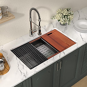 32 Undermount Black Kitchen Sink - Lordear 32x19 Inch Kitchen Sink Ledge Workstation Gunmetal Black 16 Gauge Stainless Steel Single Bowl Under Counter Kitchen Sink Basin with Accessories