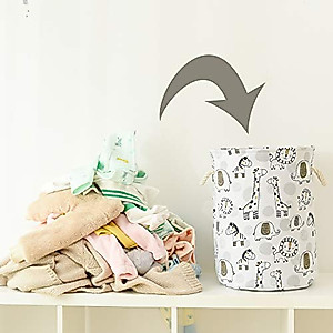 INough Baby Hamper Kids Laundry Basket, Laundry Hamper for Nursery Boys, Kids Storage Basket Safari Nursery Room Decor Clothes Hamper with Drawstring Closure Kids Hamper for Toddler Toys (Giraffe)