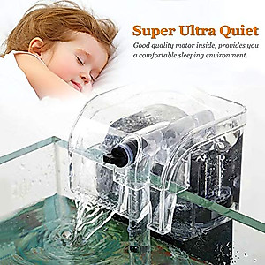 PULACO Ultra Quiet Aquarium Hang on Filter (66GPH 3W), Small Fish Tank Filter for 2 to 8 Gallons Fish Tank