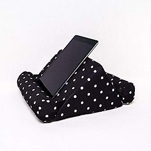 ComfView The Tablet Pillow - Soft Bed Stand Compatible with iPads, Tablets, Books, Smartphone, Magazines - Lap Wedge Mount for Reading, Gadgets, Watching Movies - 11x12x6-Inch (Black White Polka Dot)