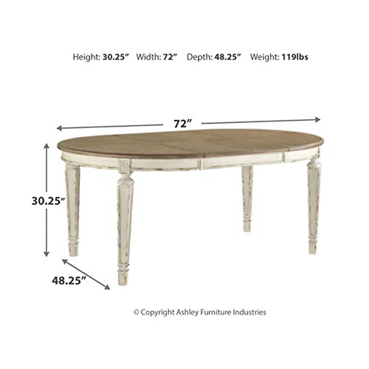 Signature Design by Ashley Realyn French Country Oval Dining Room Extension Table, Chipped White
