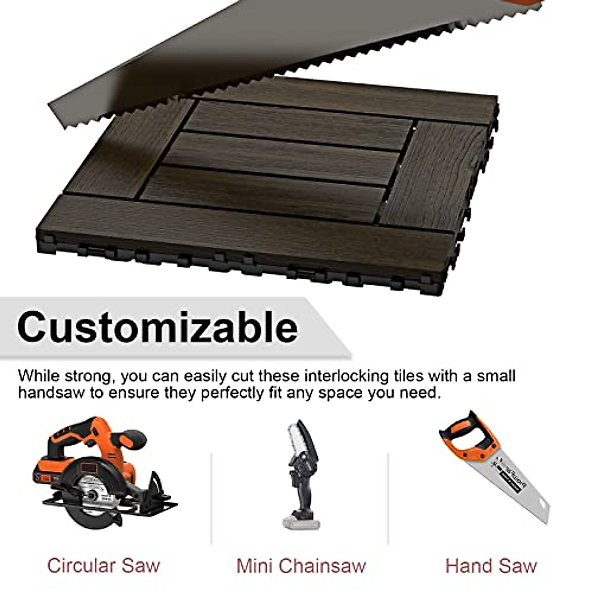 VANCASTLE 9PCS Wood Interlocking Deck Tiles 11.8"x11.8", Patio Flooring Outdoor Waterproof All Weather Use, Wood Flooring for Patio Garden Poolside Front/Back Yard, Espresso-Checked