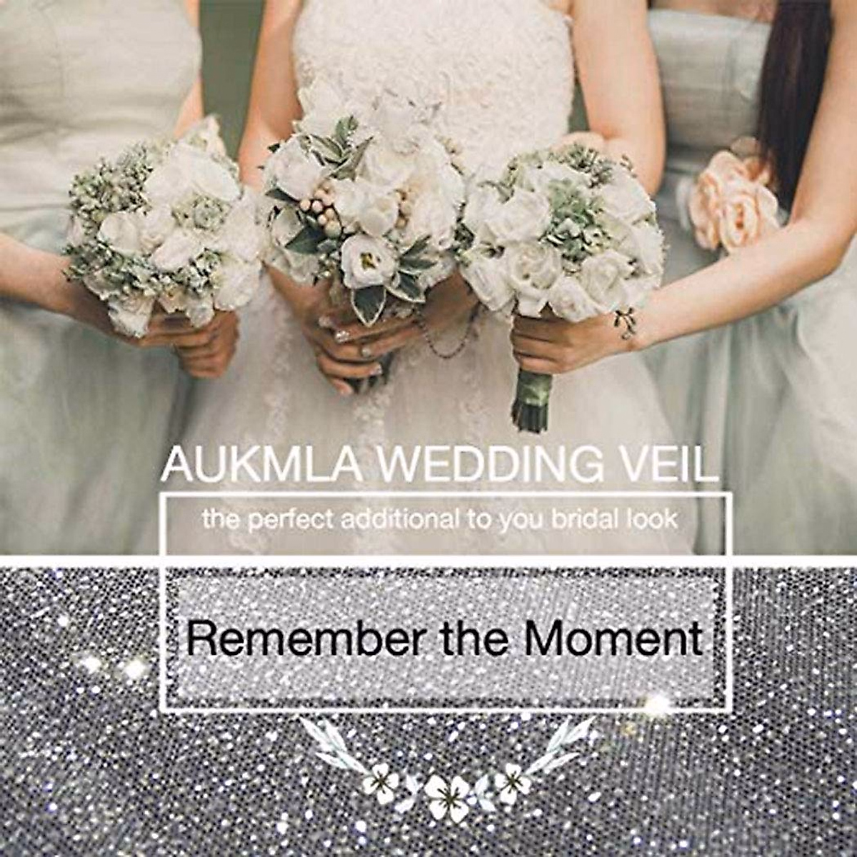 Aukmla Sparkle Cathedral Wedding Veil Long Glitter Bridal Veils with Comb for Women and Brides (White, 59'' Width)