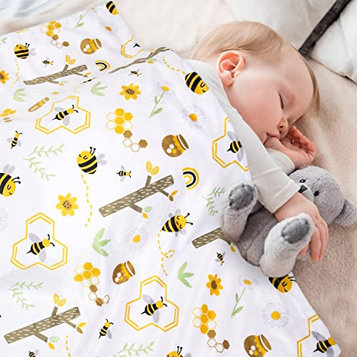 HOMRITAR Baby Blanket for Girls Soft Plush Minky Blanket with Double Layer Dotted Backing for Infant Picnic Traveling with Cute Animals Multicolor Printed 30 x 40 Inch (Yellow Bees)