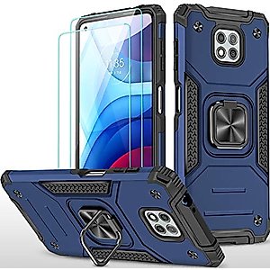 Amytor Designed for Motorola Moto G Power 2021 Case [2 x Tempered Glass Screen Protector] [ Military Grade ] 17Ft. Drop Tested Armor Protective Phone Case with Magnetic Car Mount Ring Kickstand (Blue)
