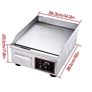 Proshopping 1500W 14" Commercial Electric Countertop Griddle Grill, Stainless Steel Restaurant Grill, Tabletop Flat Grill, with Adjustable Temperture Control, 110V