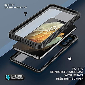 Oterkin for Samsung Galaxy S21 Case,S21 Waterproof Case with Built-in Screen Protector Dustproof Shockproof 360 Full Body Underwater Case for Samsung S21 5G 6.2inch (2021) Black