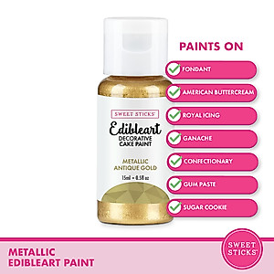 SWEET STICKS Edible Art Decorative Cake Paint 0.5 Ounce (15 Milliliters), Metallic Antique Gold