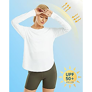 G4Free Women's UPF 50+ UV Sun Protection Long Sleeve Shirt Running Hiking Athletic T-Shirt Lightweight Quick Dry(White,L)