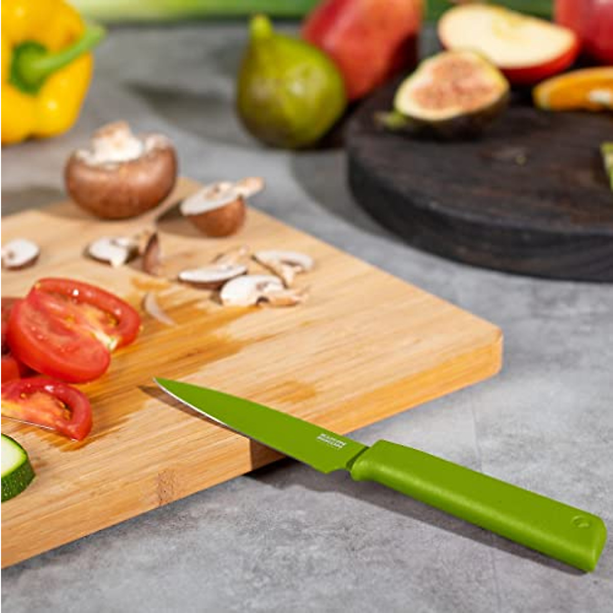 KUHN RIKON Colori+ Non-Stick Straight Paring Knife with Safety Sheath, 4 inch/10.16 cm Blade, Green